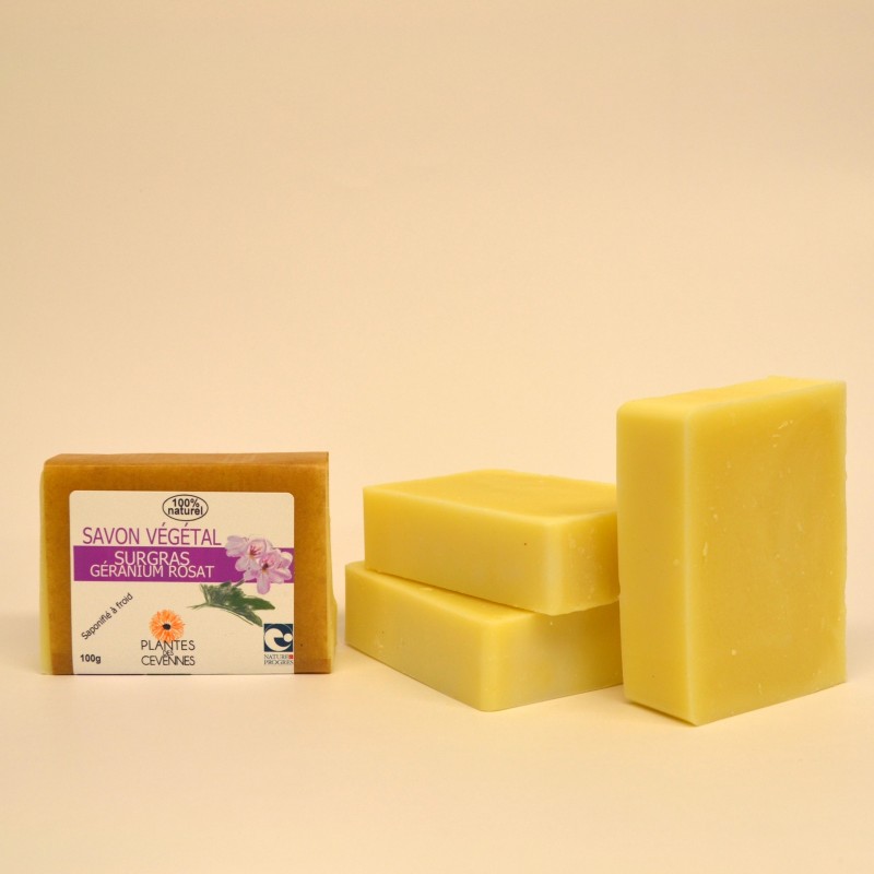 Savon végétal surgras Géranium Rosat, raffermissant et purifiant